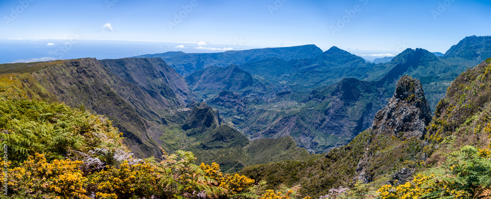 La Réunion, Cirque de Mafate Sunset Panorama with clouds Stock Photo ...