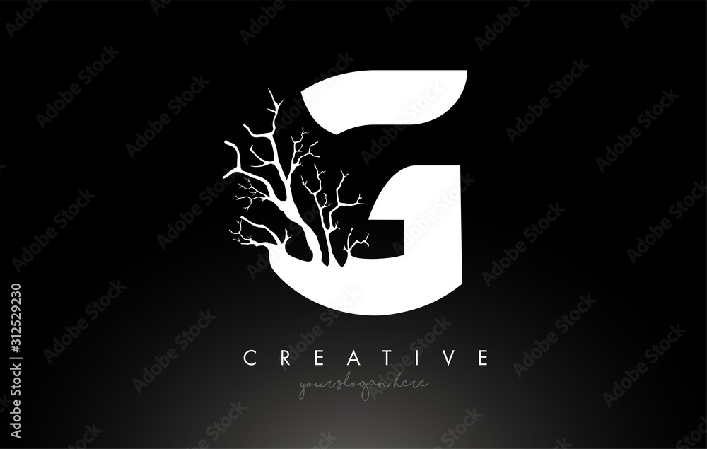 Letter G Design Logo with Creative Tree Branch. G Letter Tree Icon Logo ...