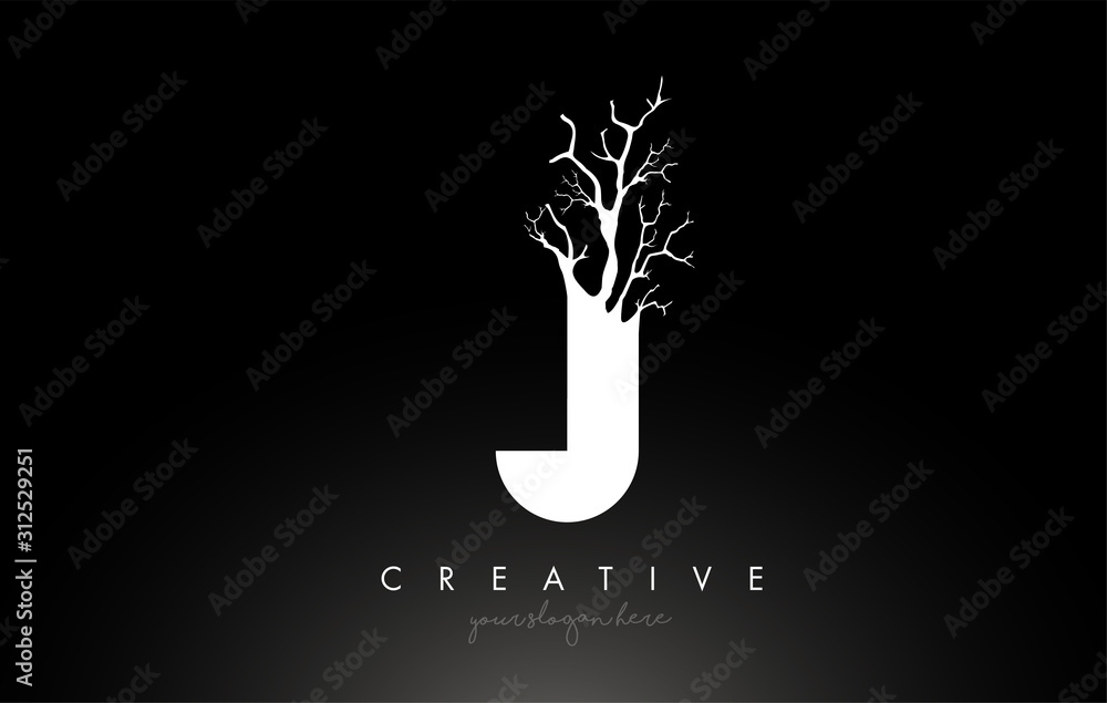 Letter J Design Logo with Creative Tree Branch. J Letter Tree Icon Logo ...
