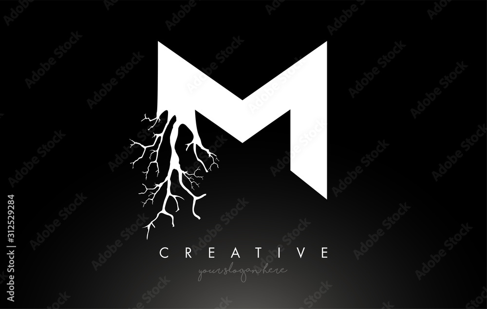 Letter M Design Logo with Creative Tree Branch. M Letter Tree Icon Logo ...