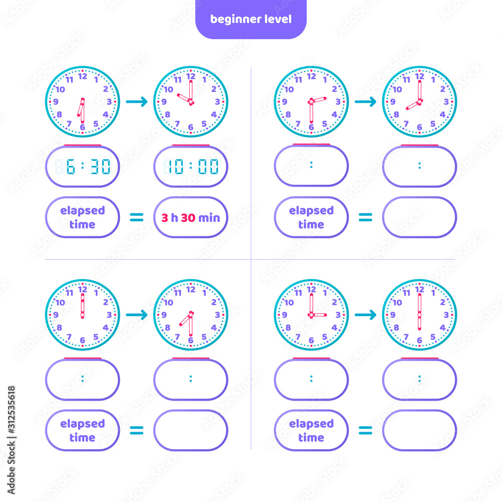 Elapsed time and Telling time worksheet for kids. Understanding the ...