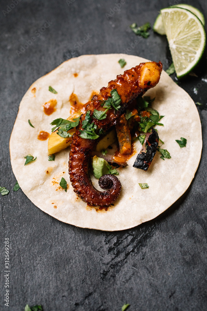 Octopus Tacos on Dark Background Stock Photo | Adobe Stock