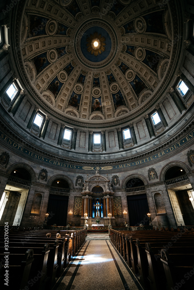Gothic church interior with rows of seats Stock Photo | Adobe Stock