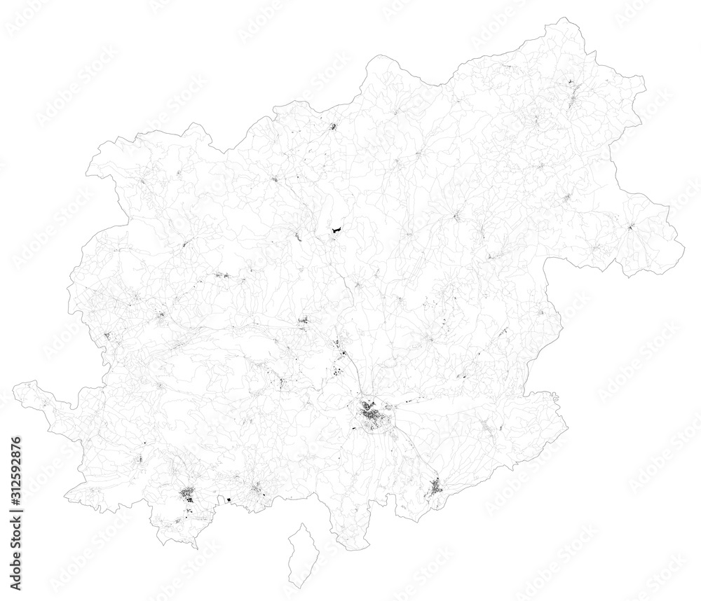 Satellite map of Province of Benevento towns and roads, buildings and ...