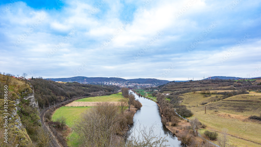 Viewpoint from Tetín hillfort above the Berounka river in the Central ...