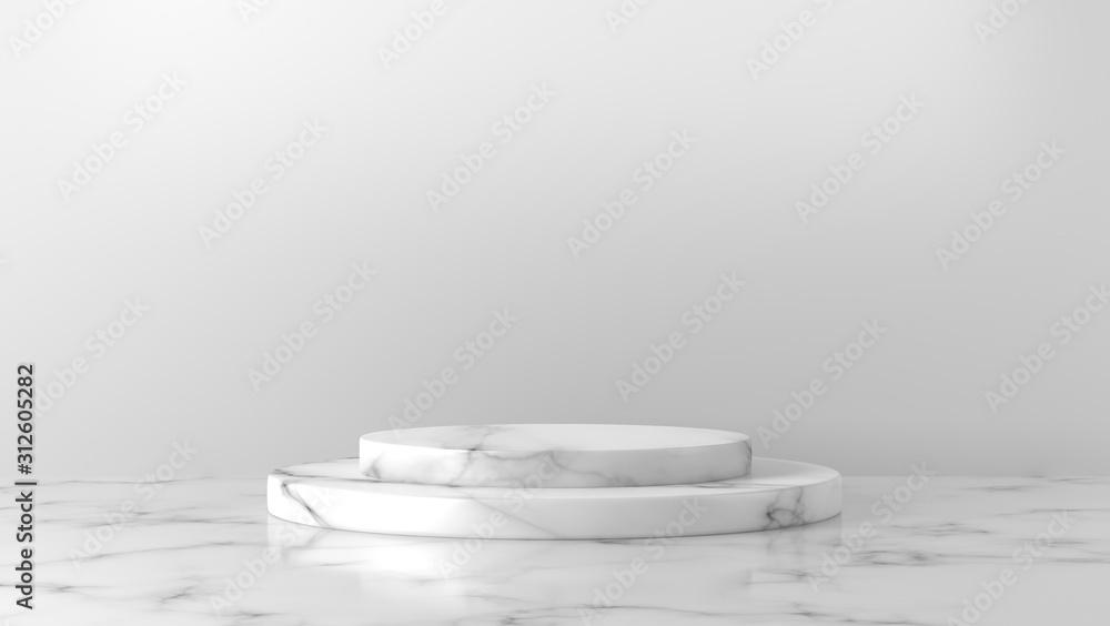 White Circle marble on cylinder podium in white background. concept ...