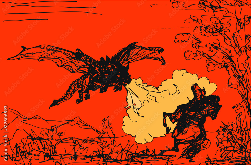 Dragon Breathing Fire Drawing In Color