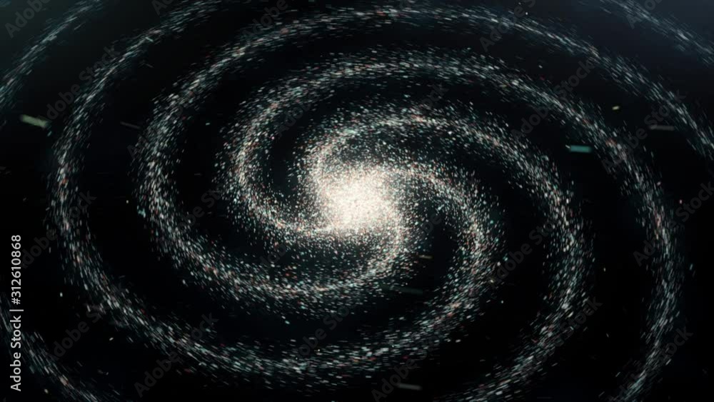 Abstract animation of spiral galaxy rotation in space with billion of ...