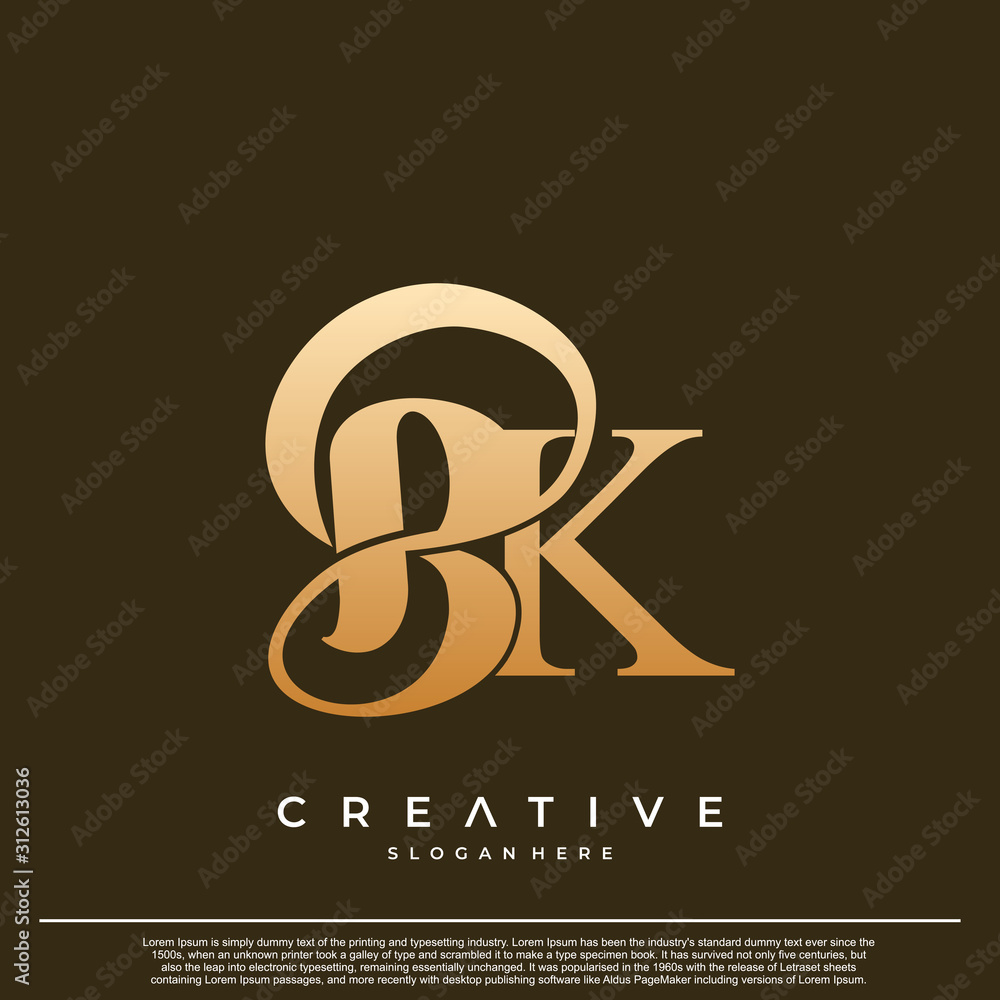 Logo Text Initial Letter BK Luxury Monogram. overlapping interlock logo ...