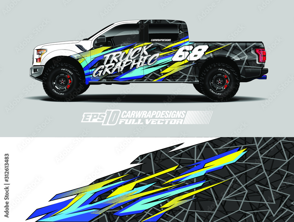 Pickup truck wrap design vector. Graphic abstract stripe racing ...