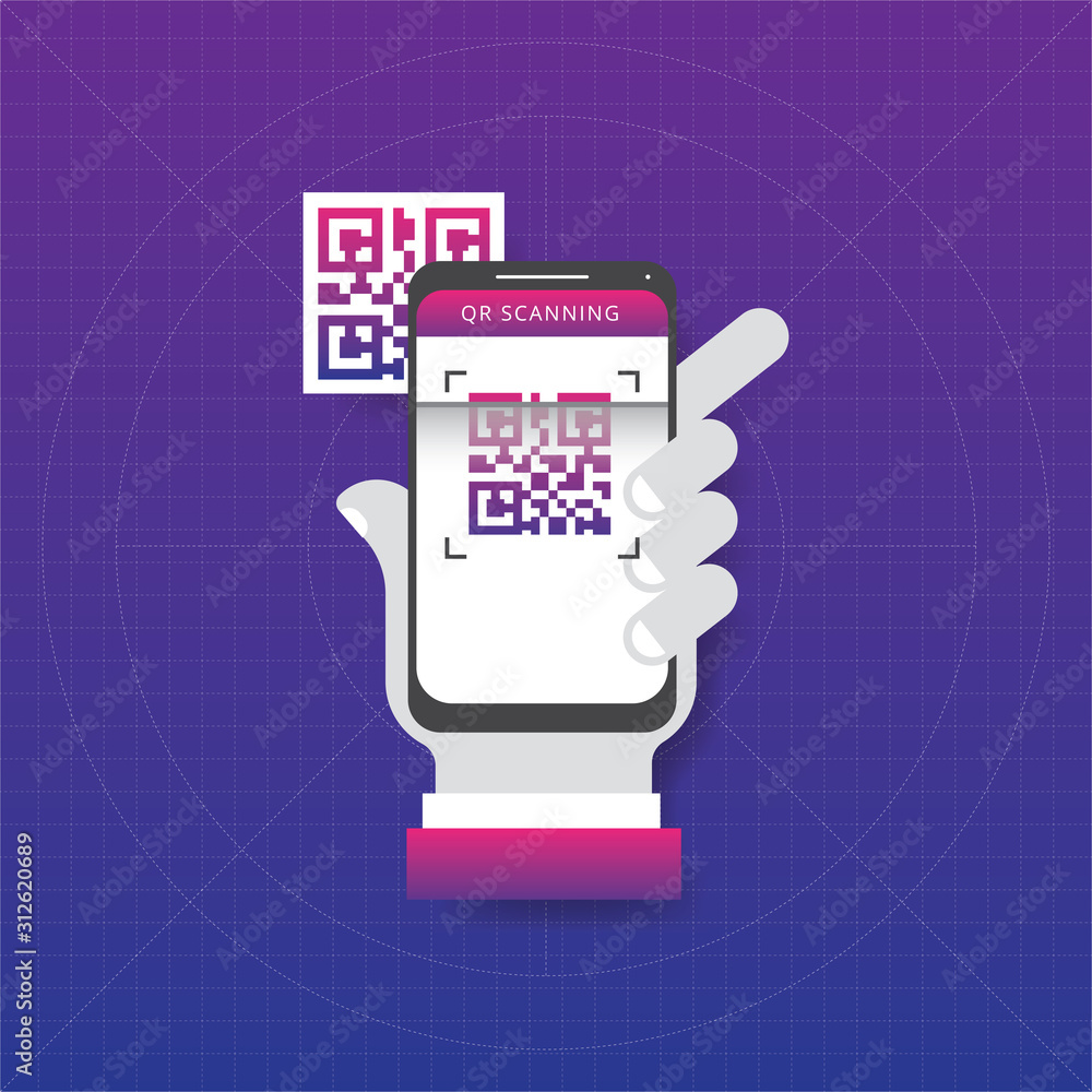 Vetor de Scanning QR code with smartphone. Processing, reading QR code ...