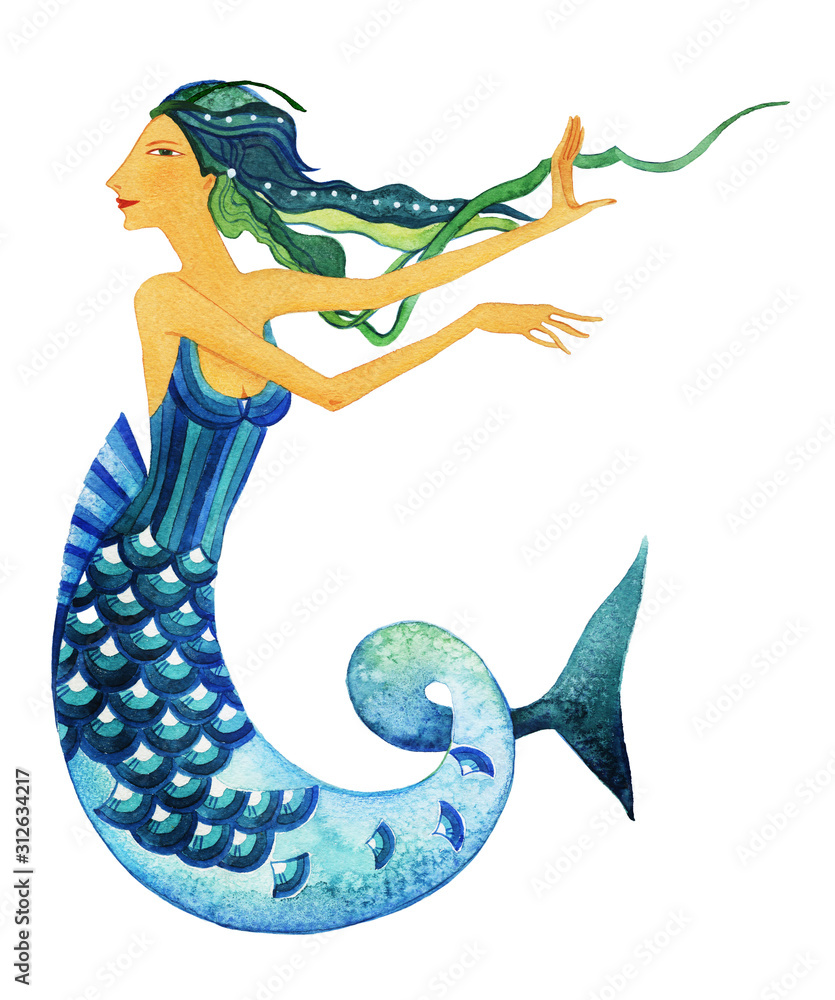Pisces, Mermaid as a symbol of the sign of the Zodiac Pisces. Isolated ...