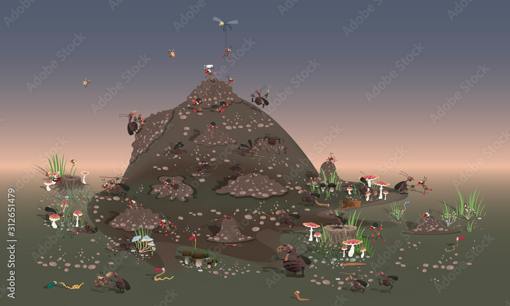 Hordes of cockroaches attack the anthill. Large-scale battle of insects ...