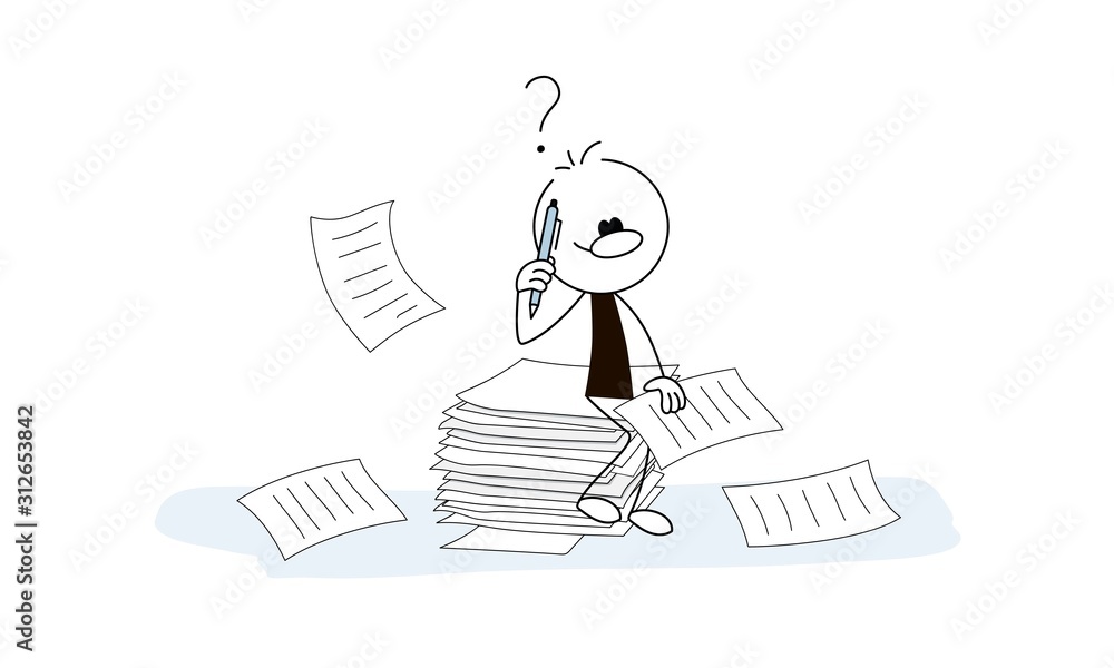 Doodle stick figure: paper work, report or education concept. Cartoon ...