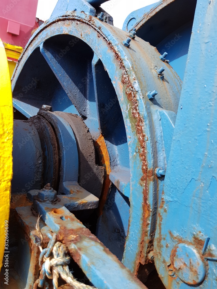 Brake pad of a hydraulic winch on board a tug boat Stock Photo | Adobe ...