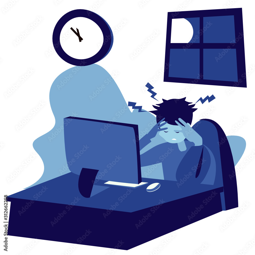 Monochrome color llustration of tired sad busy office worker man ...