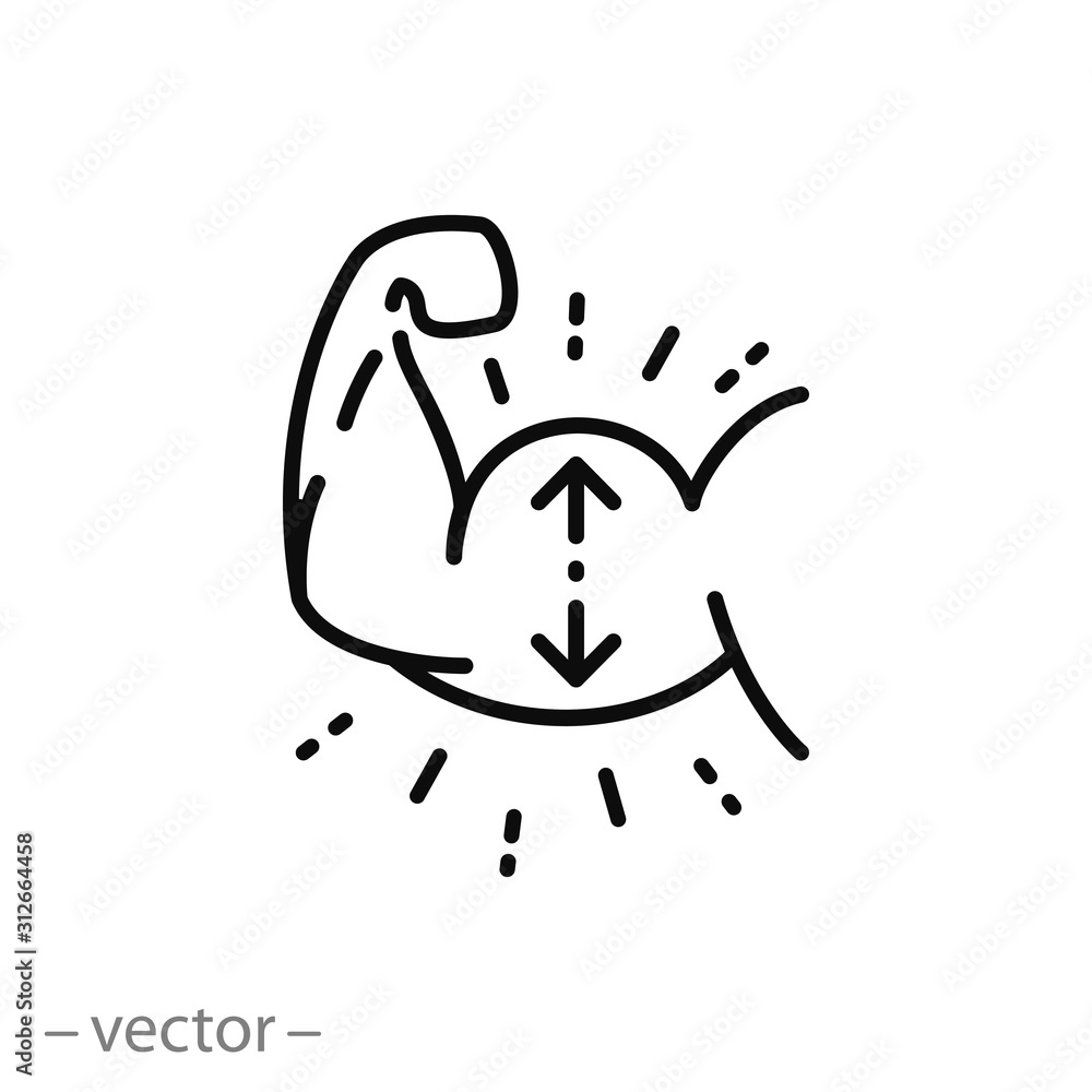 increase hand muscle icon, bodybuilding, muscle gain, thin line web ...