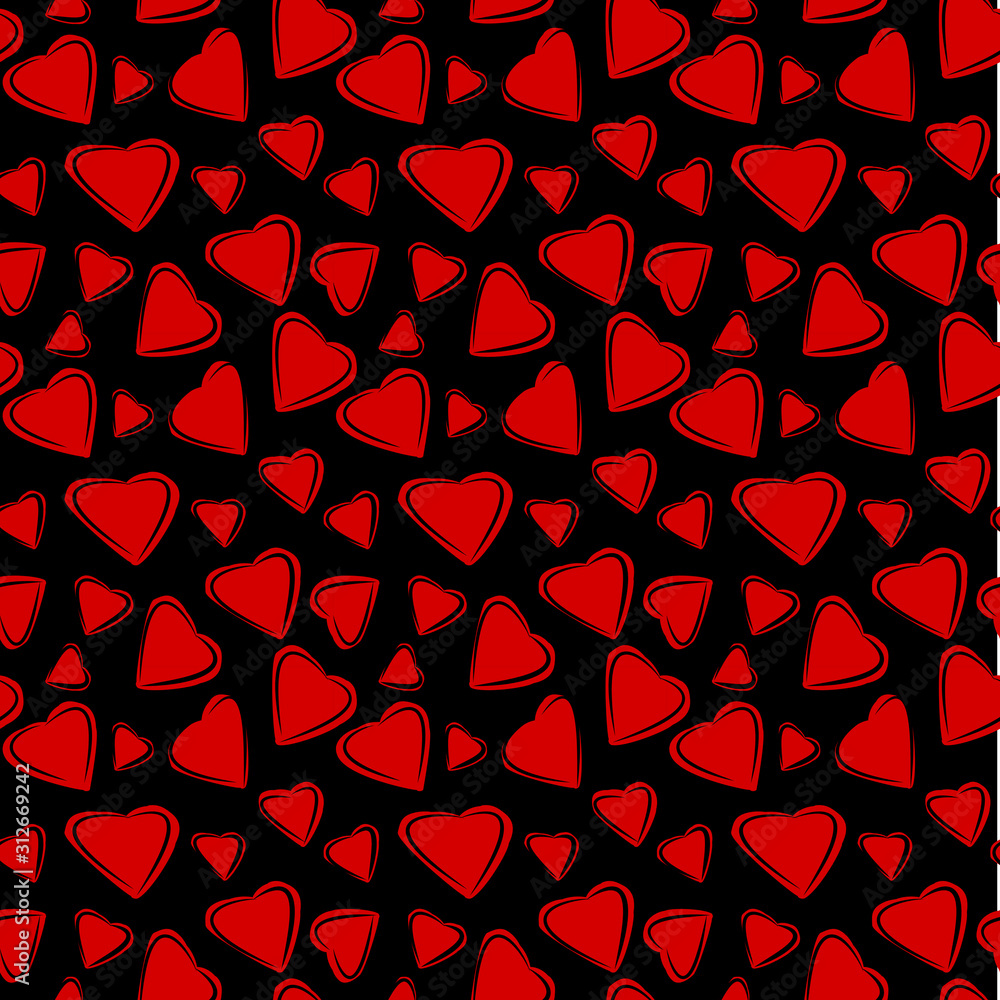 Modern stylish red heart seamless pattern vector. Black background ...