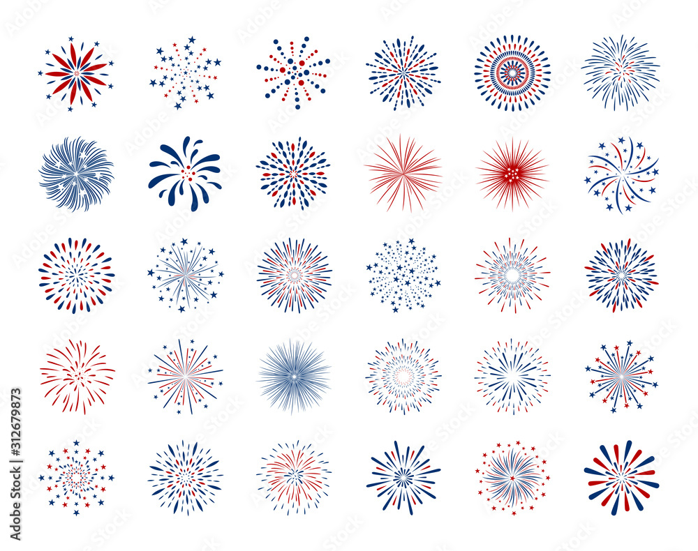 Set of fireworks design on white background vector illustration Stock ...