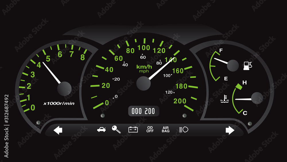 Black and neon green car dashboard with gauge Stock Vector | Adobe Stock