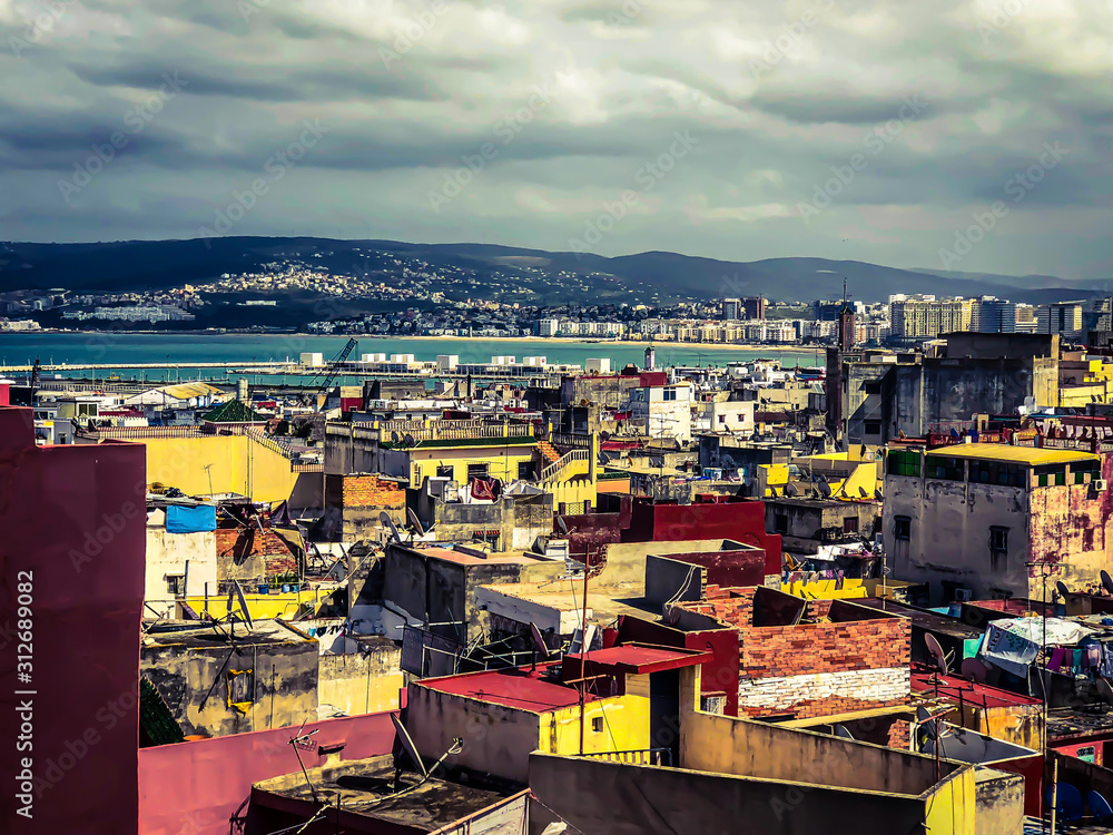 General view of Tangier, with medine in first plane and . Tangier ...