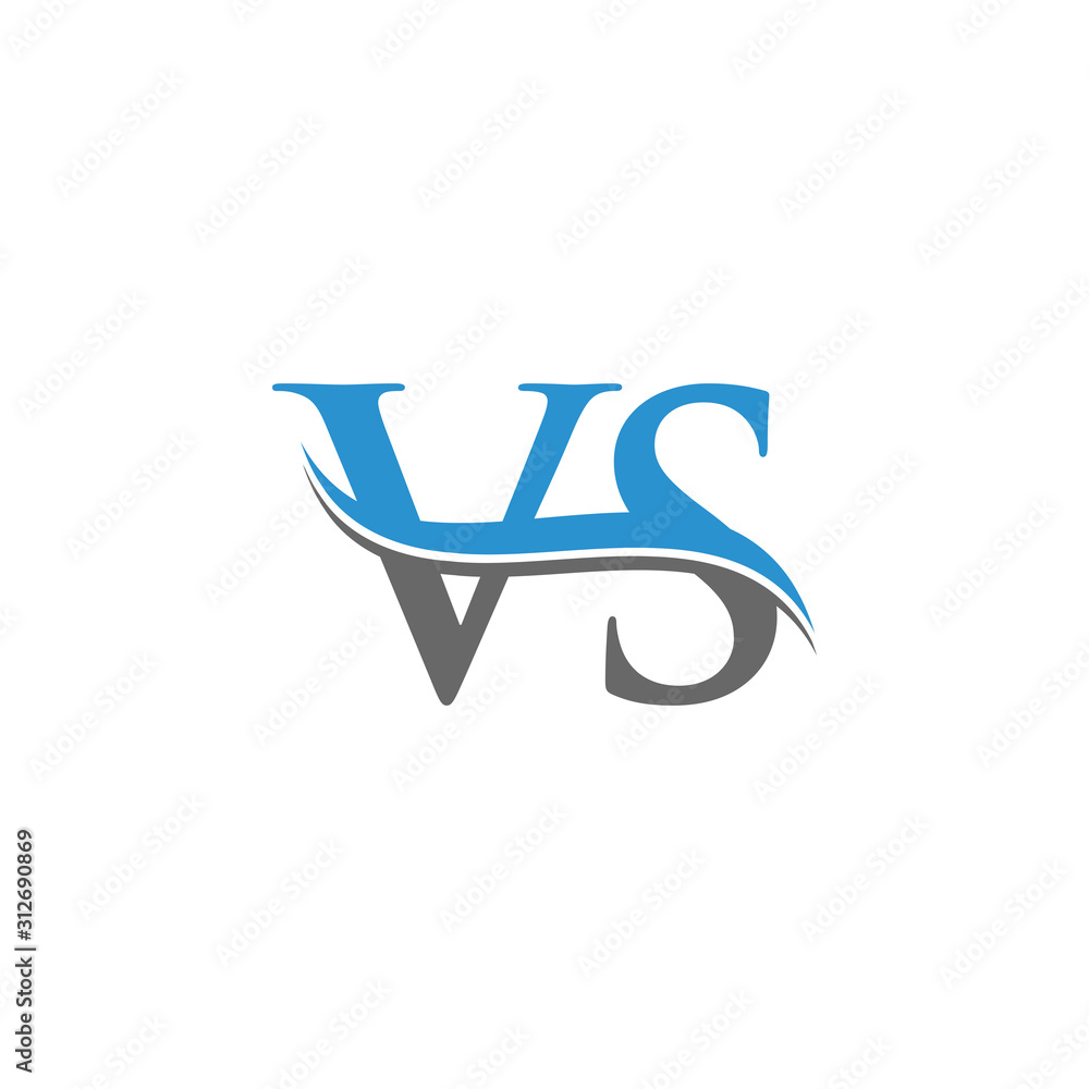 Initial VS Letter Linked Logo. Creative Letter VS Logo Vector With Blue ...
