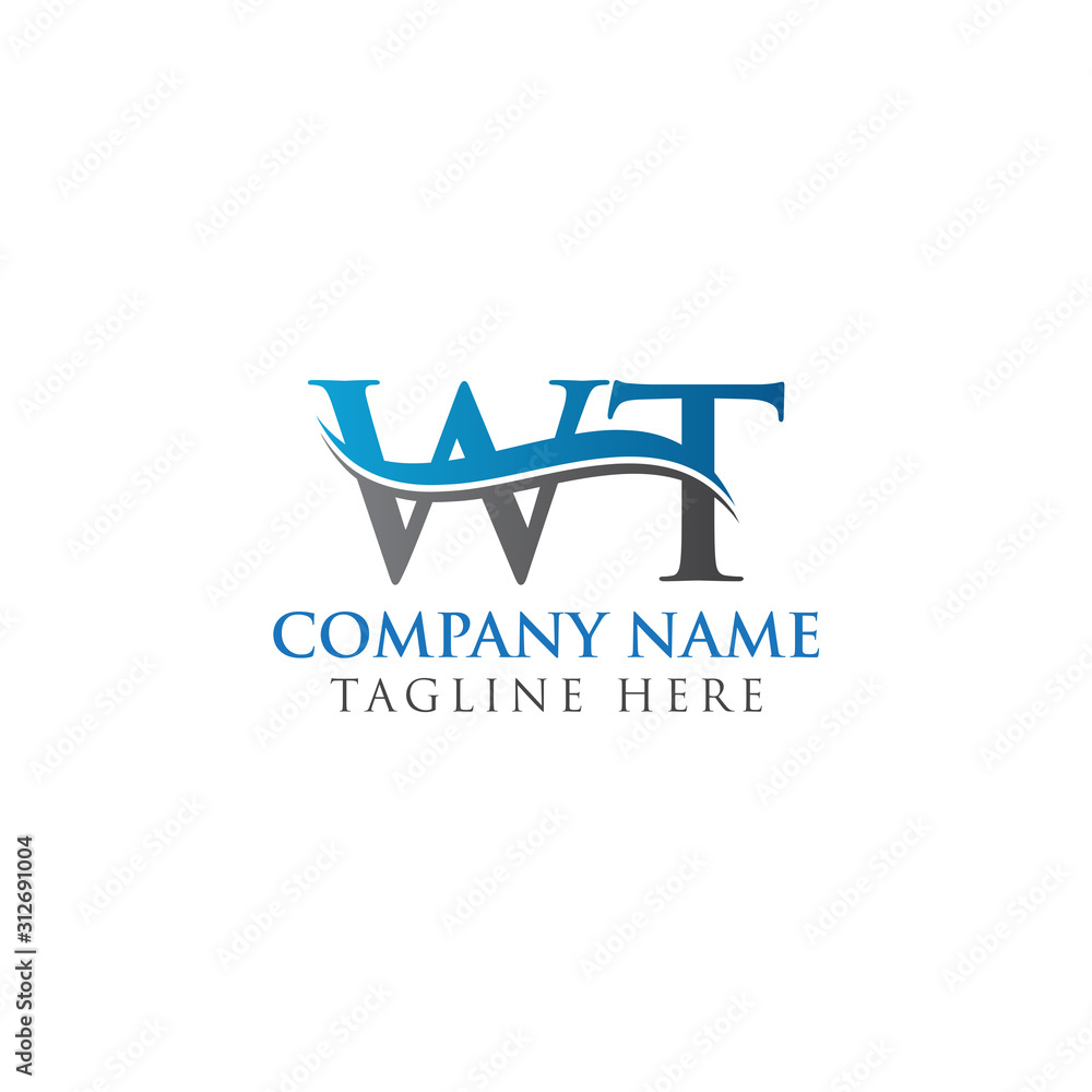 Initial WT Letter Linked Logo. Creative Letter WT Logo Vector With Blue ...