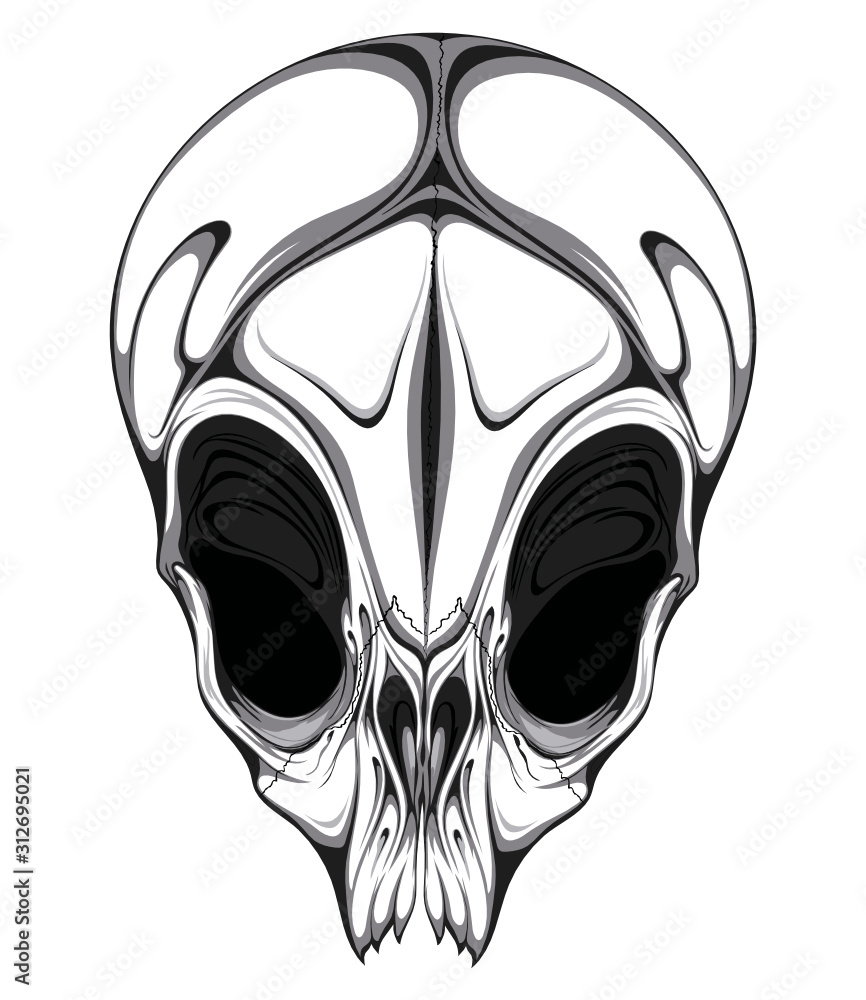 Invented drawing of an alien skull. Can be placed on a t-shirt, tattoo ...