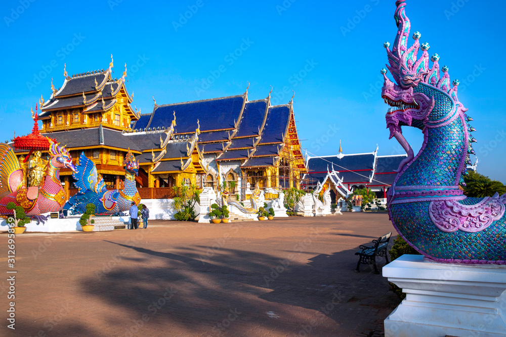 Beautiful Thai style sculpture and architecture of Wat Baan Den, a ...