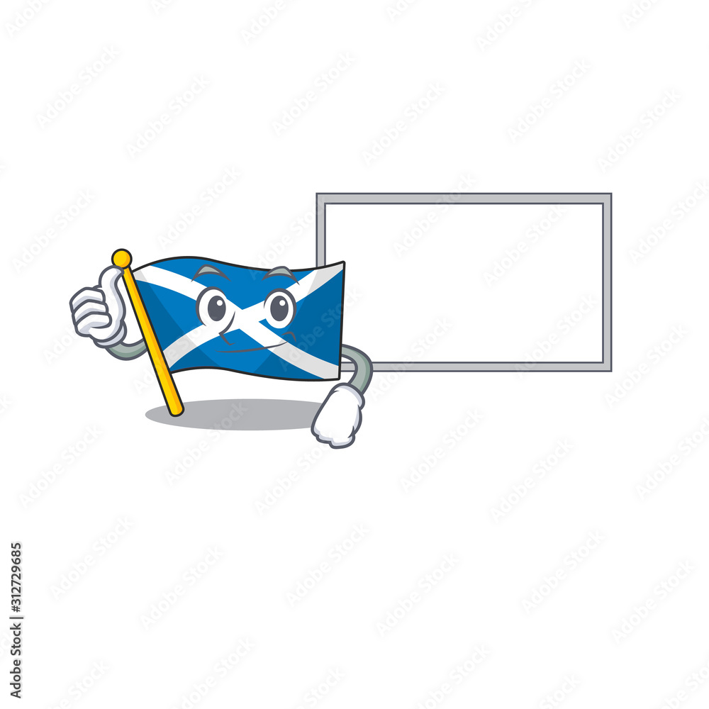 cute flag scotland Scroll cartoon character Thumbs up with board Stock ...