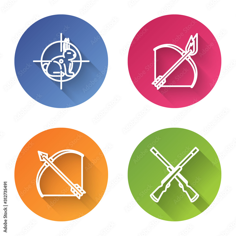 Set line Hunt on rabbit with crosshairs, Bow and fire arrow, Bow and ...