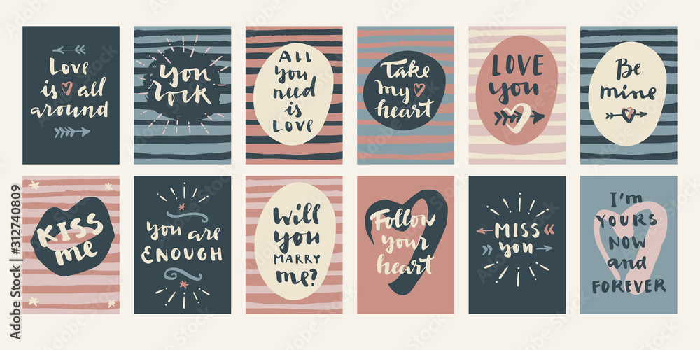 Hand drawn Valentine's Day cards. Modern calligraphy, hand lettering ...