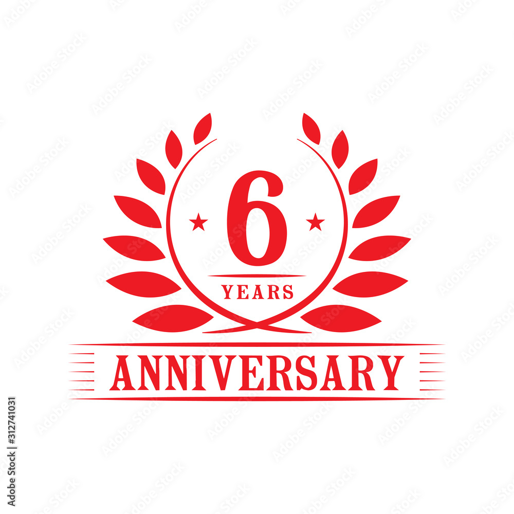 6 years logo design template. Sixth anniversary vector and illustration ...