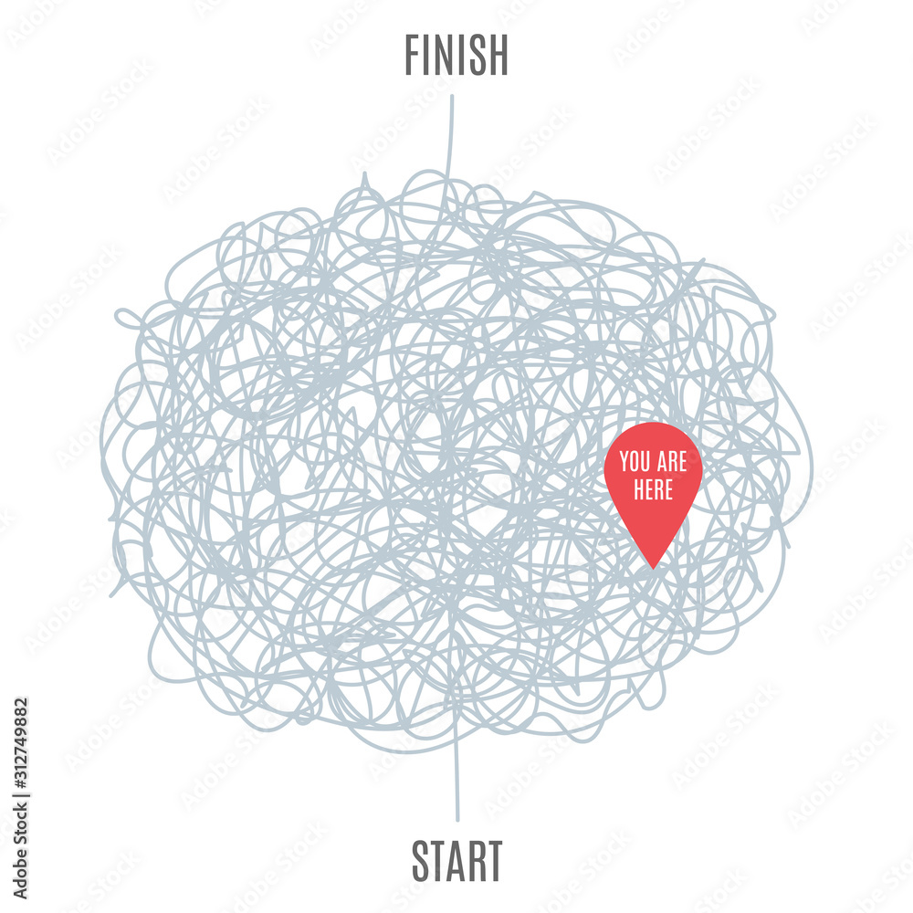 Confusing vector line illustrating the way of difficult problem ...