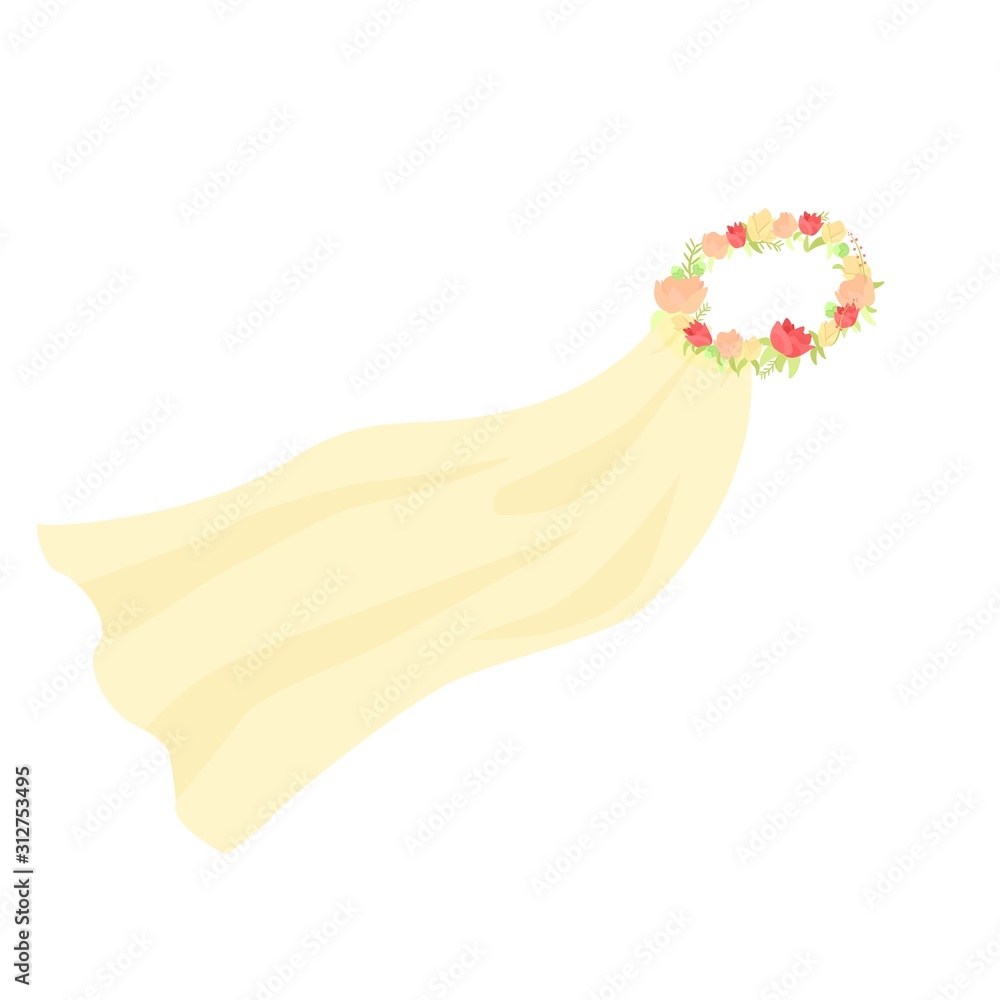 Vector graphic illustration of wedding bridal veil with flower crown ...