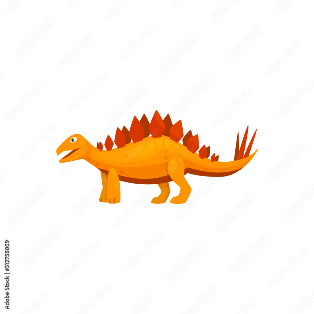 Stegosaurus isolated cartoon triceraptor graze. Vector orange ...