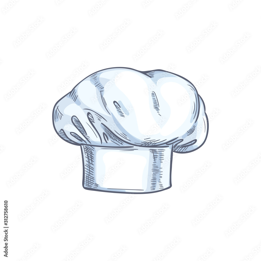 White chef cook hat isolated hand drawn sketch. Vector baker or cooker ...
