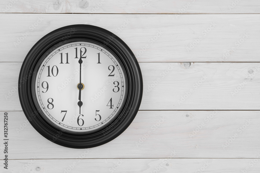 wall round clock black and white with number and clockwise on six o ...