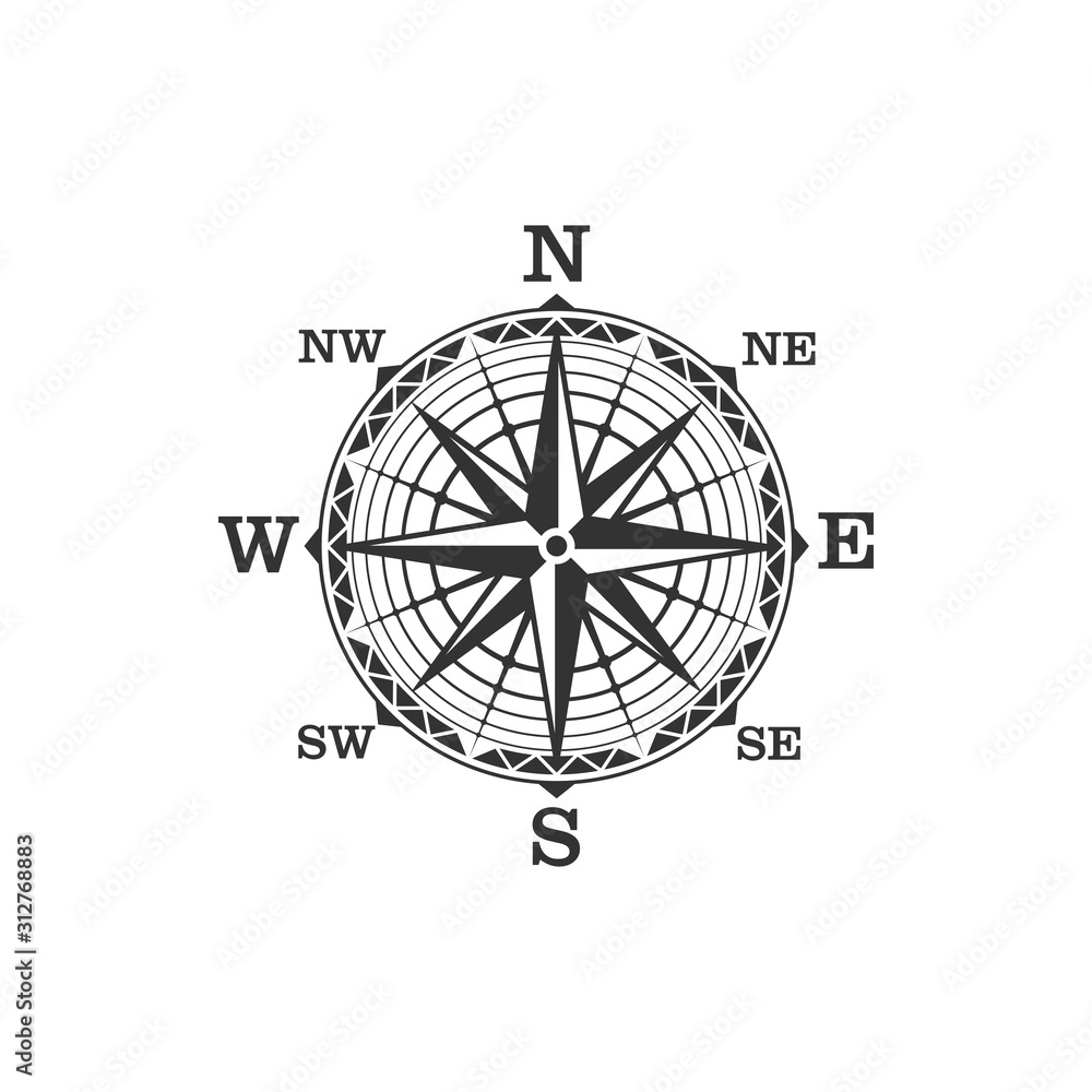 Compass symbol and sign, isolated vector marine navigation element ...