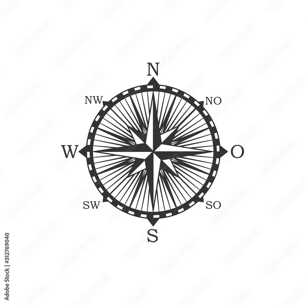 Compass symbol and sign, isolated vector marine navigation element ...