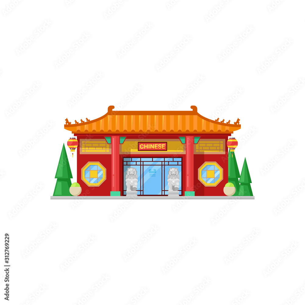 Chinese restaurant isolated exterior design. Vector cafe building ...