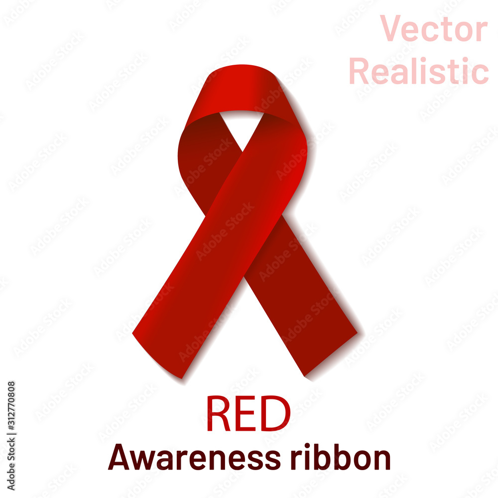 Vector Realistic red ribbon folded in a loop on a white background. A ...