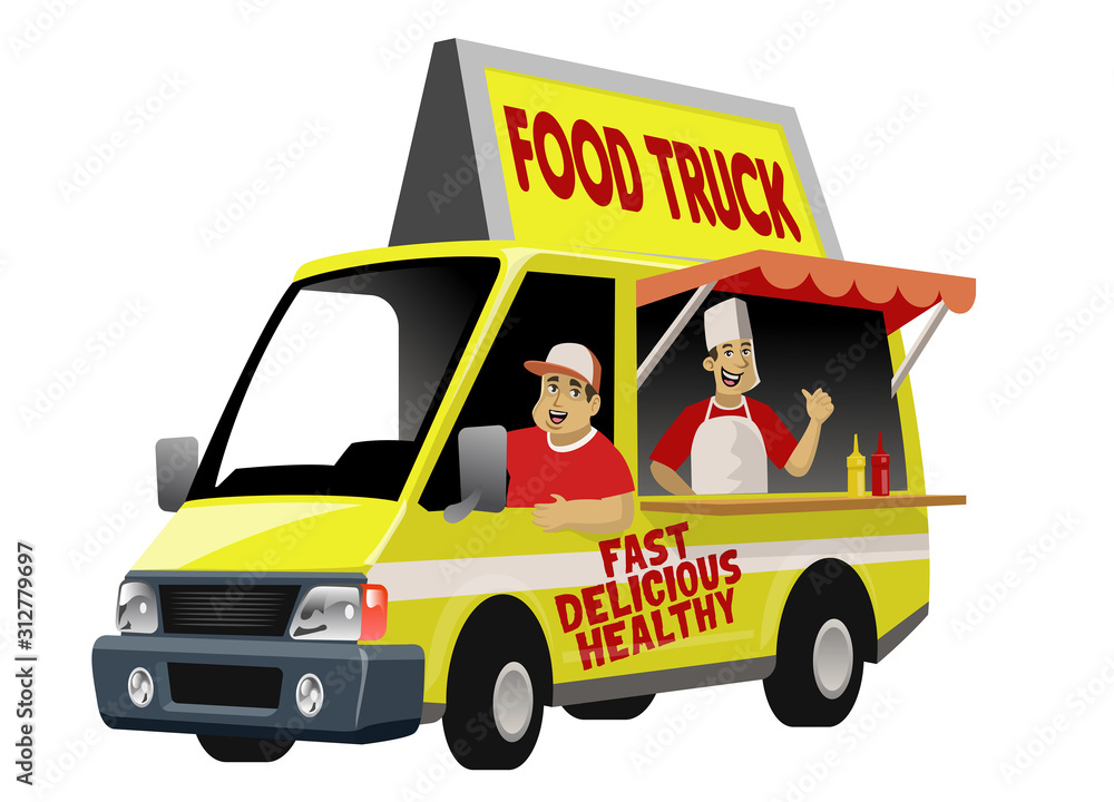 cartoon of foodtruck with the crew Stock Vector | Adobe Stock