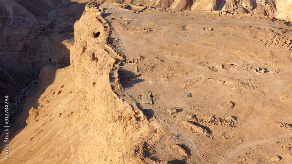 Drone View of Masada National Park at sunrise, Dead sea, Israel Masada ...