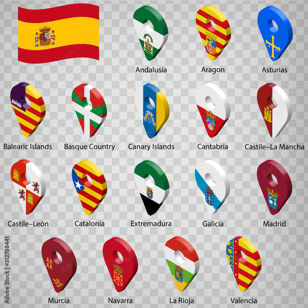 Seventeen flags of the Autonomous Community of Spain - alphabetical ...