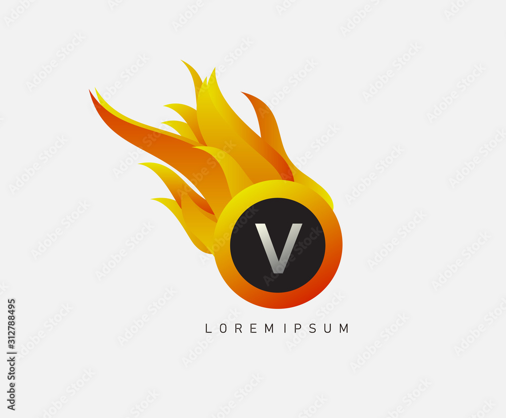 V Fire Letter Logo Icon. Burning Circle Badge With V Letter Logo Icon ...
