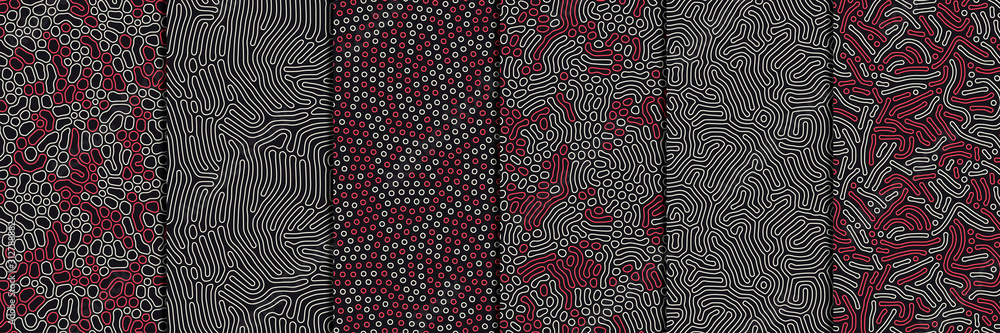 Set of organic seamless patterns with rounded lines, drips. Diffusion reaction background ...