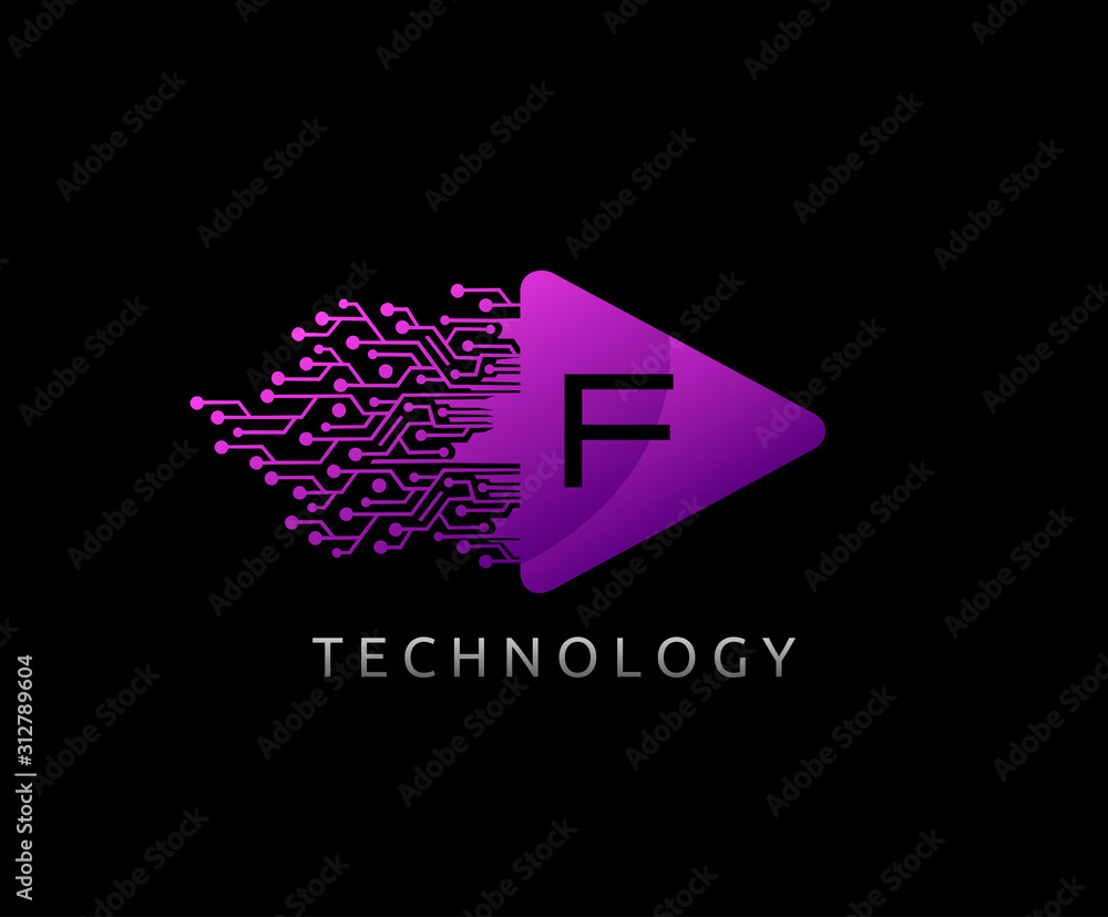 Digital F Play Logo Icon. Triangle and digital line shape icon perfect ...