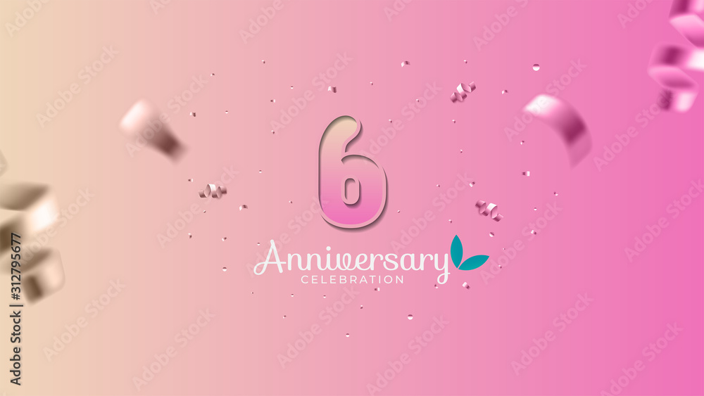 6th anniversary. Gradient pink and yellow Numbers with sparkling ...
