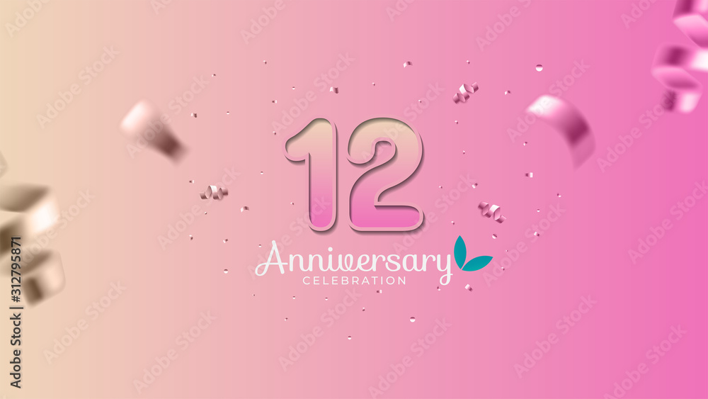 12th anniversary. Gradient pink and yellow Numbers with sparkling ...